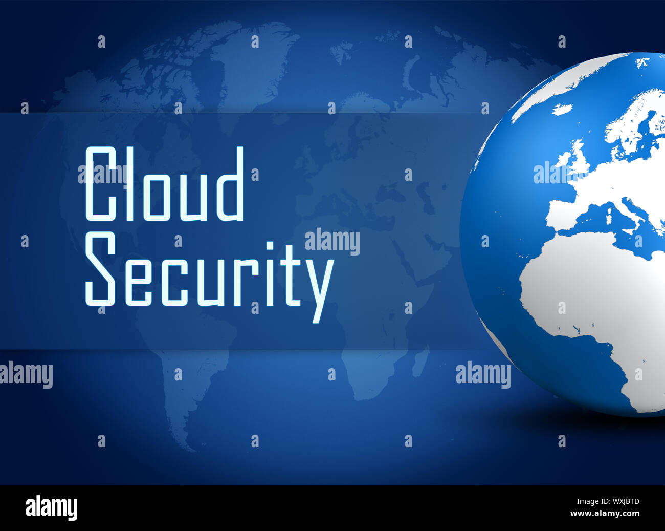 Cloud Security concept with globe on blue world map background Stock ...