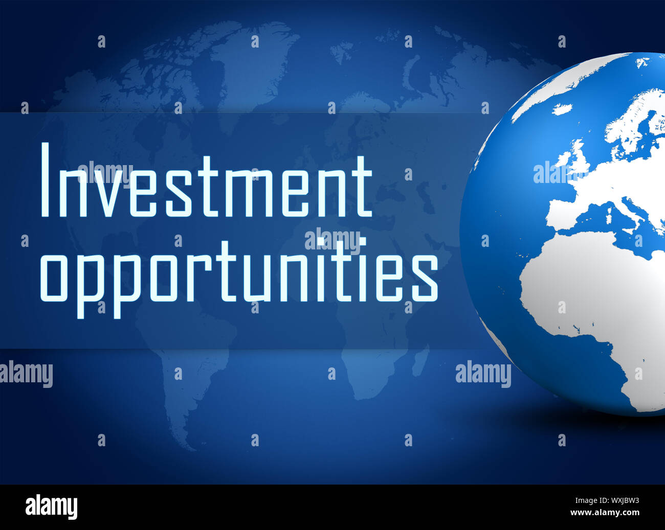 Investment opportunities concept with globe on blue world map ...