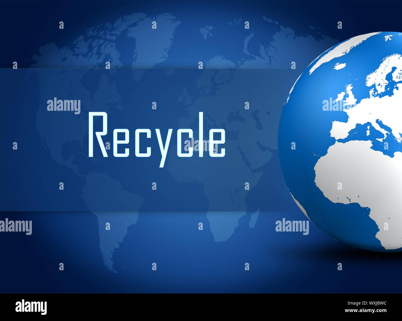 Recycle concept with globe on blue world map background Stock Photo - Alamy