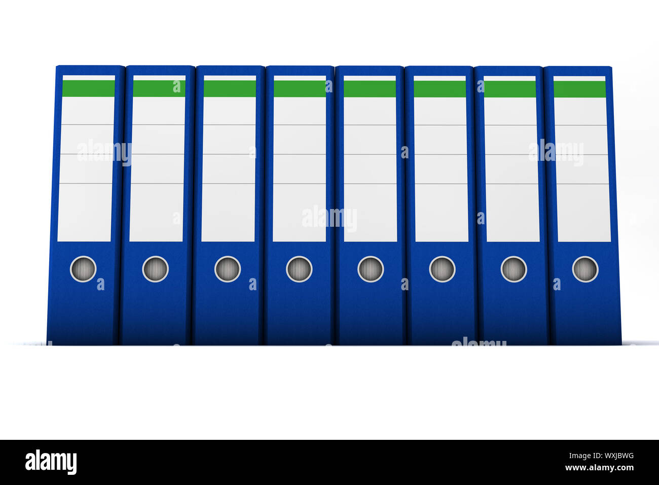 Blue ring binder in a row on white background Stock Photo - Alamy