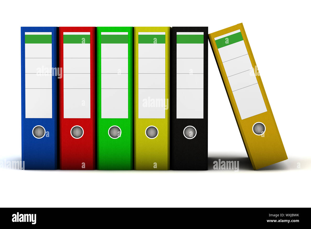 Colorful ring binder in a row on white background Stock Photo - Alamy