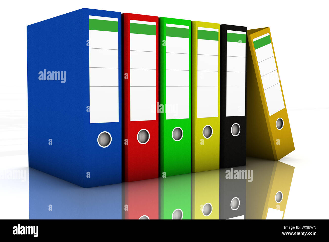 Colorful ring binder in a row on white background Stock Photo - Alamy