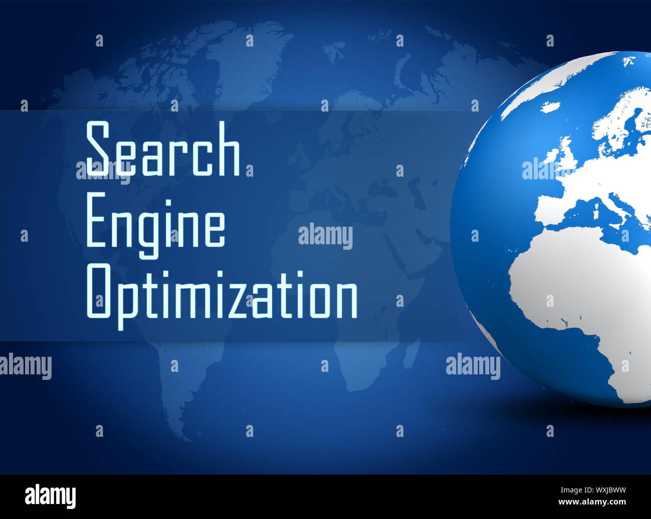 Search Engine Optimization concept with globe on blue world map ...
