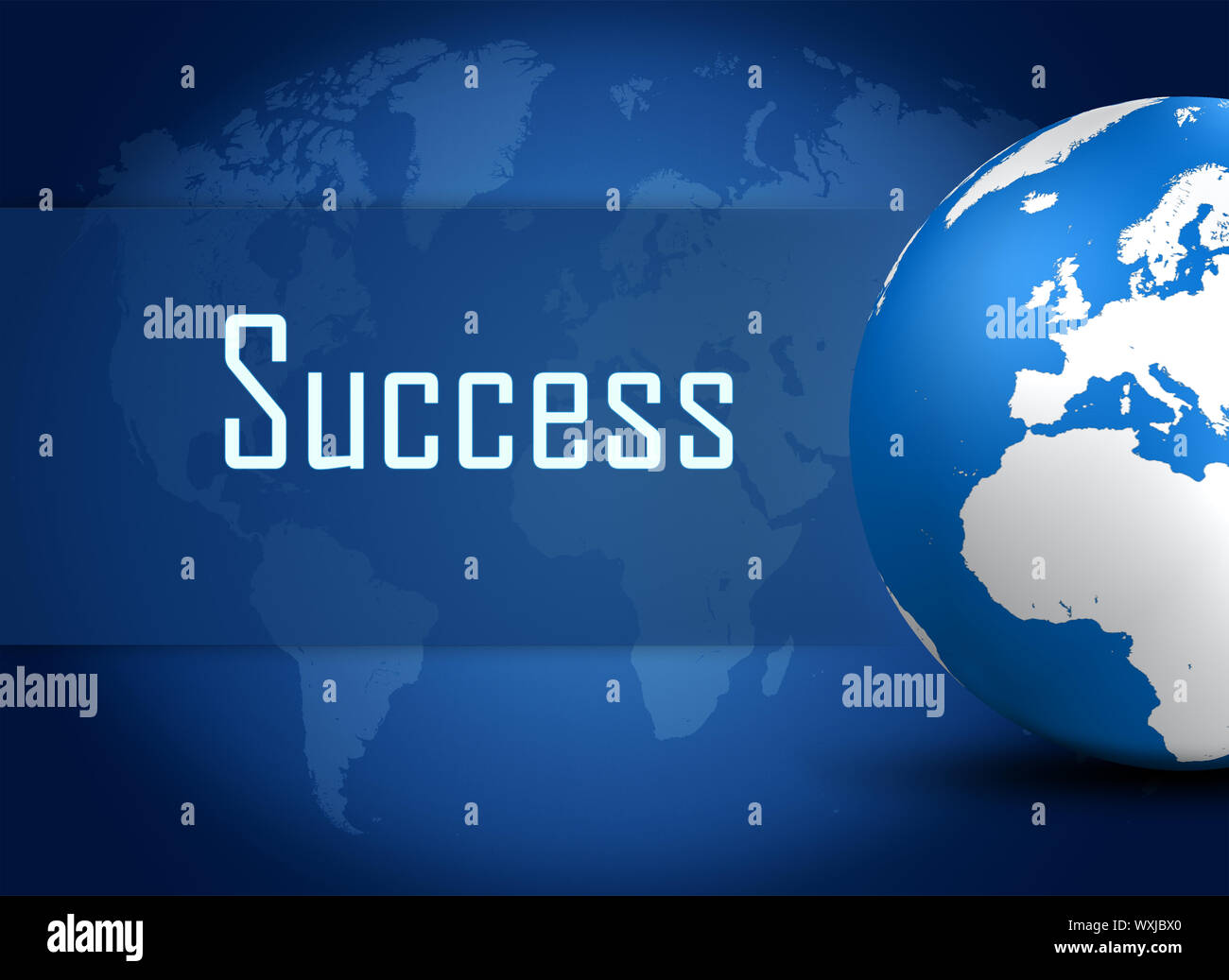 Success concept with globe on blue world map background Stock Photo - Alamy
