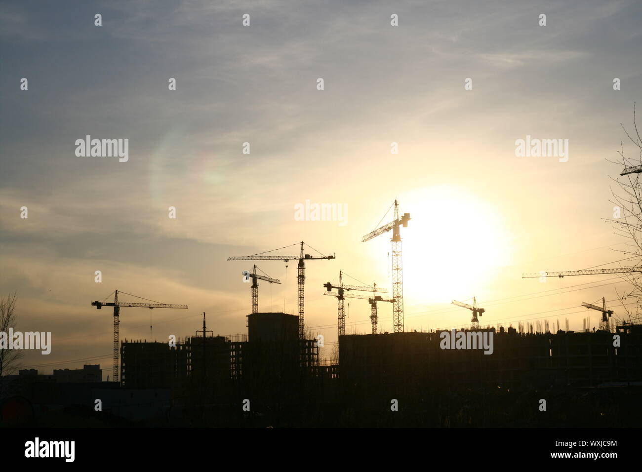 construction sunset industry background Stock Photo - Alamy