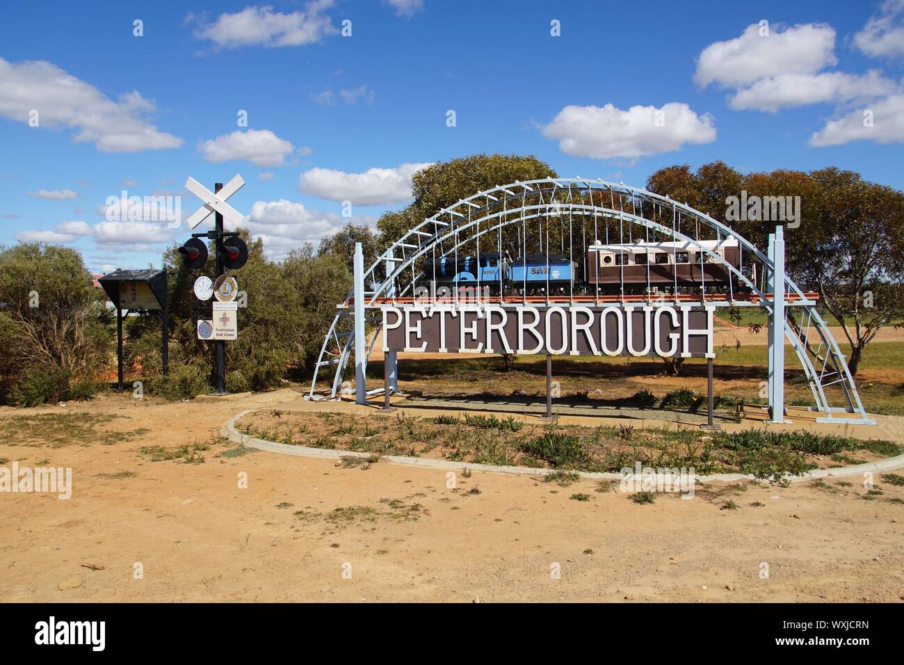 Creative Peterborough Town Entry Sign on the Heritage Rail Trail Stock ...
