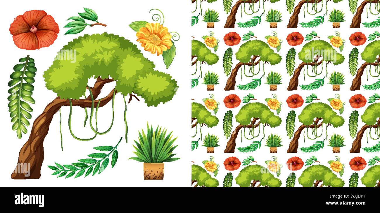 Set of seamless background design with isolated objects theme - nature ...