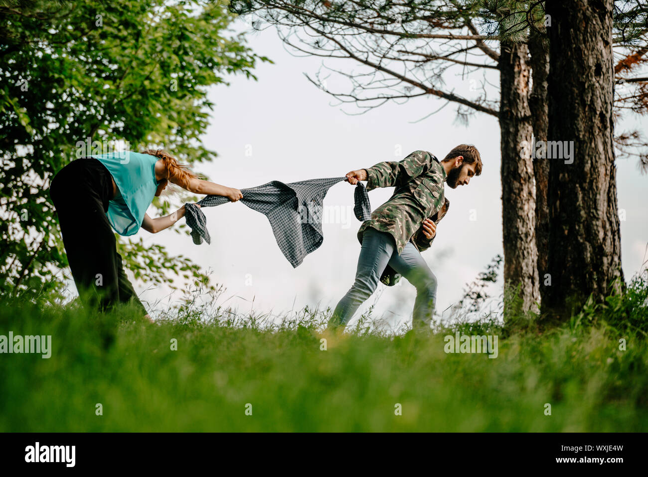 Sensual couple performing an artistical and emotional contemporary ...