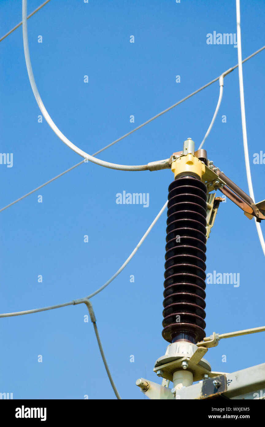 view to high-voltage substation with switches and disconnectors Stock ...