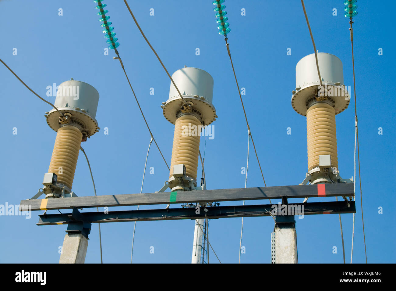 view to high-voltage substation with switches and disconnectors Stock ...