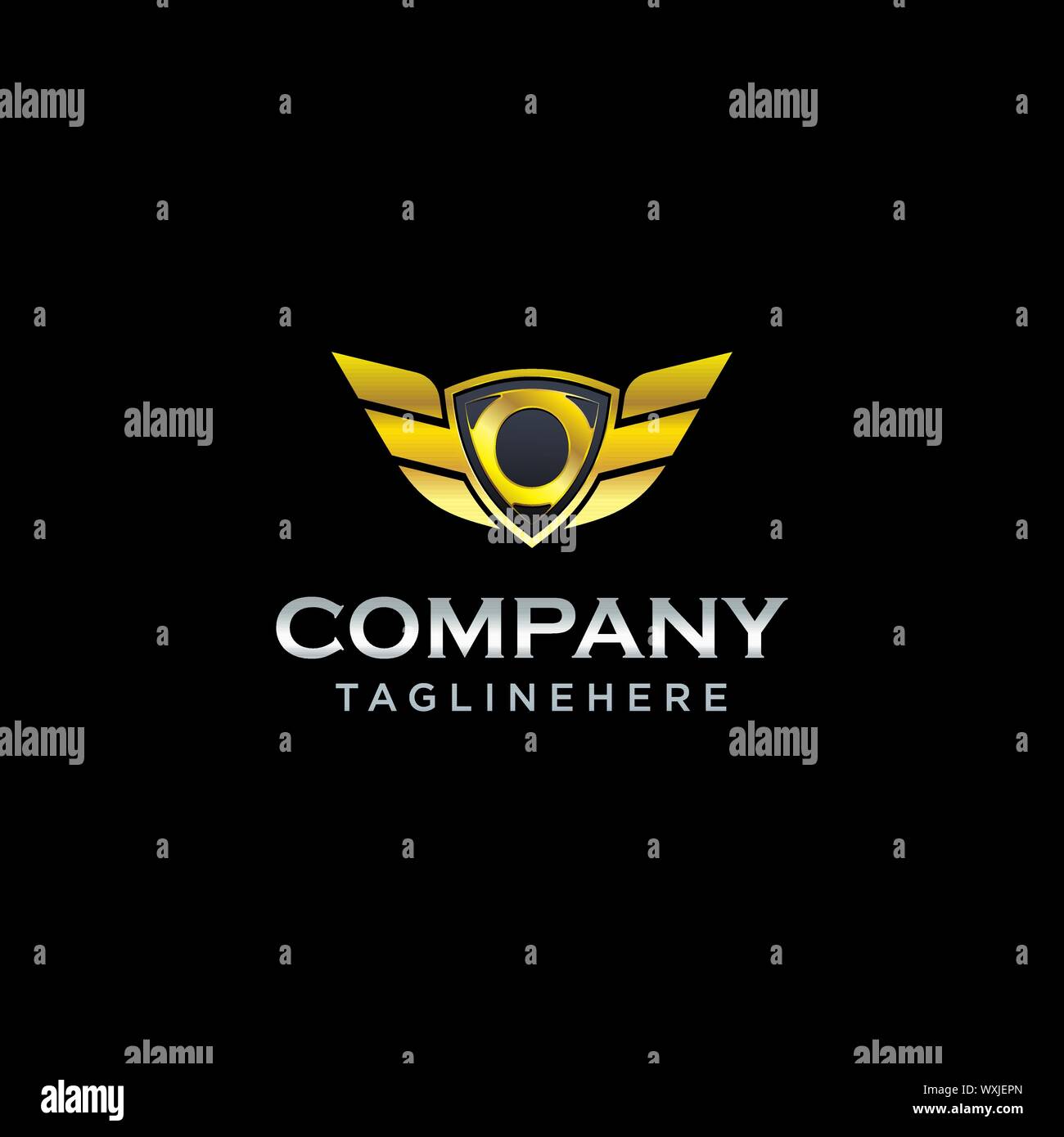 letter O shield with wings gold color logo design concept template ...