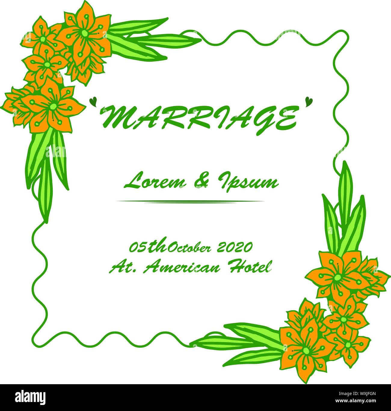 Beautiful card of marriage romantic, with vintage colorful floral frame ...