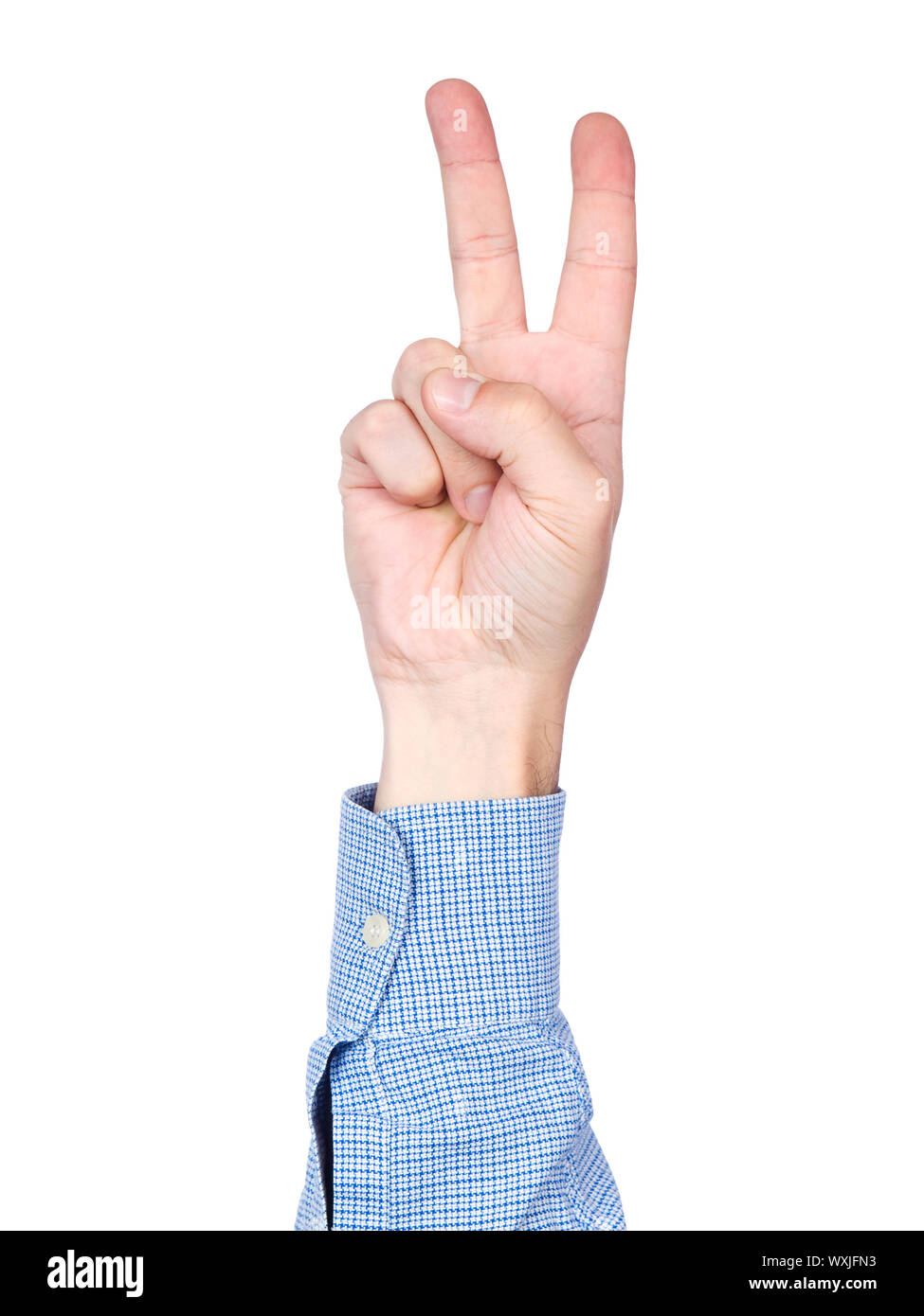A man's hand doing number 2 gesture, isolated on white background Stock ...