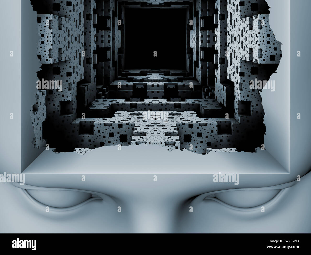 Geometry of Mind series. Composition of human head and fractal elements ...