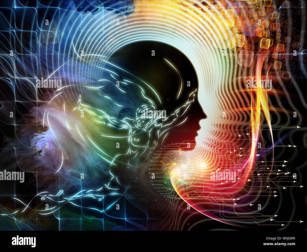 Design made of human feature lines and symbolic elements to serve as ...