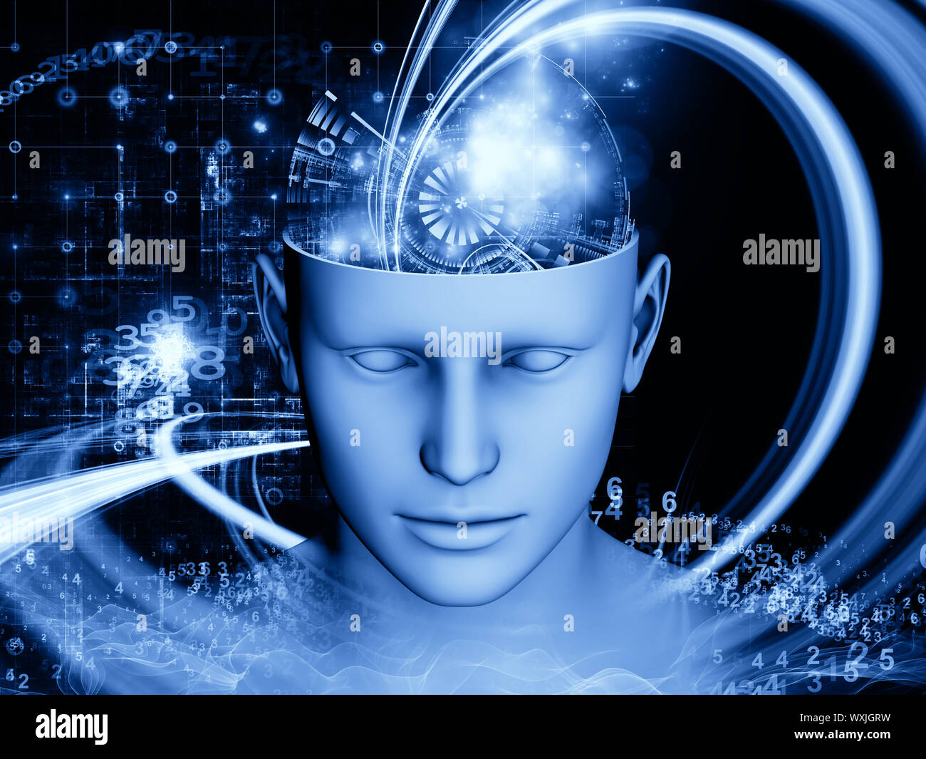 Design composed of human head and symbolic elements as a metaphor on ...