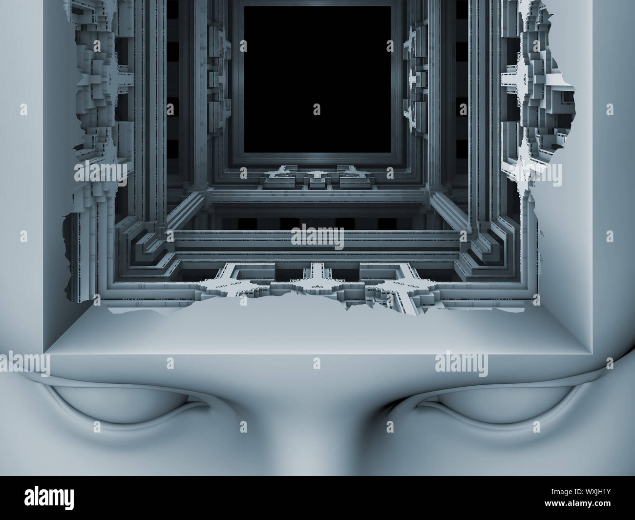 Geometry of Mind series. Backdrop composed of human head and fractal ...