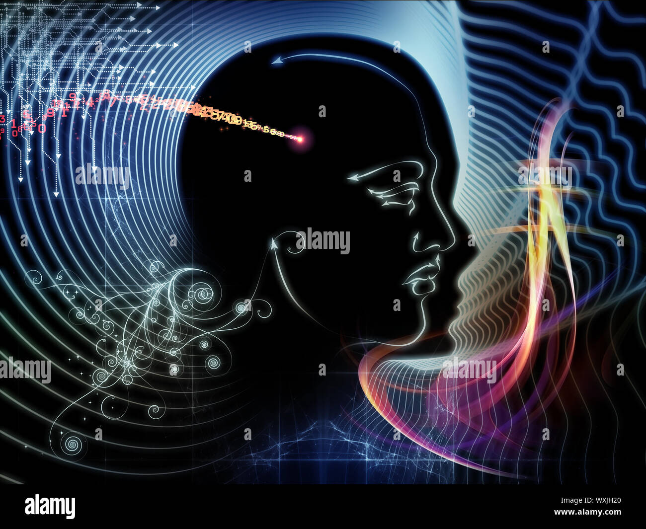 Composition of human feature lines and symbolic elements suitable as a ...