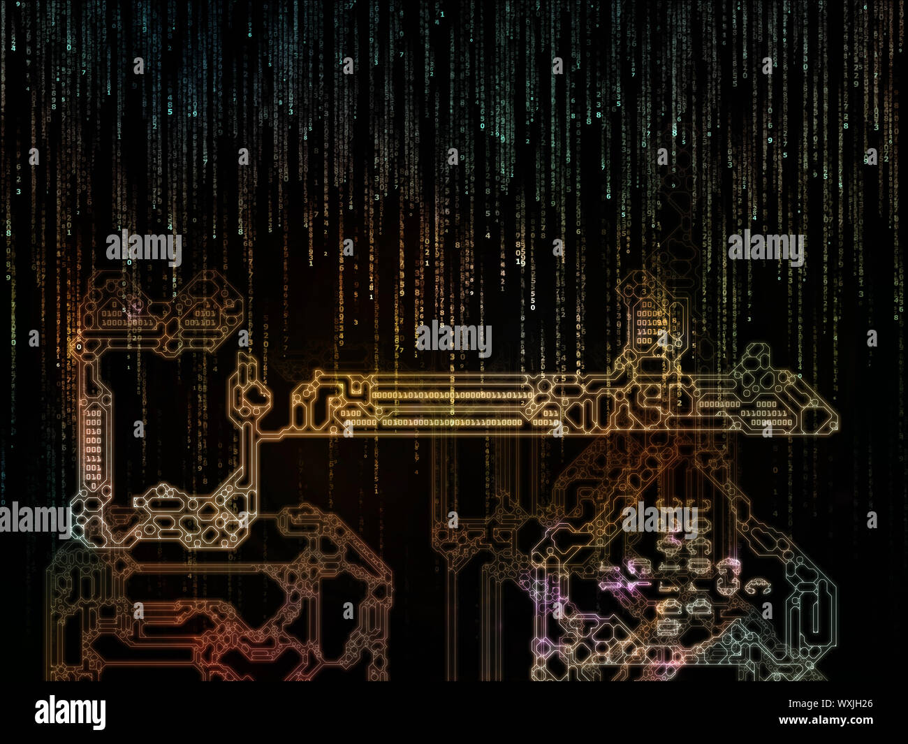 Encryption Key series. Backdrop of stylized key and number symbols on ...