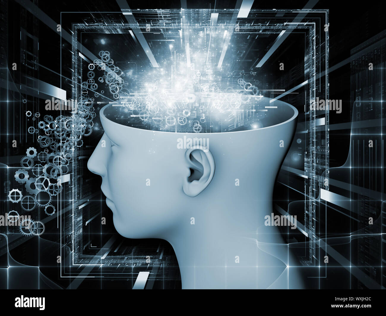 Design composed of human head and symbolic elements as a metaphor on ...