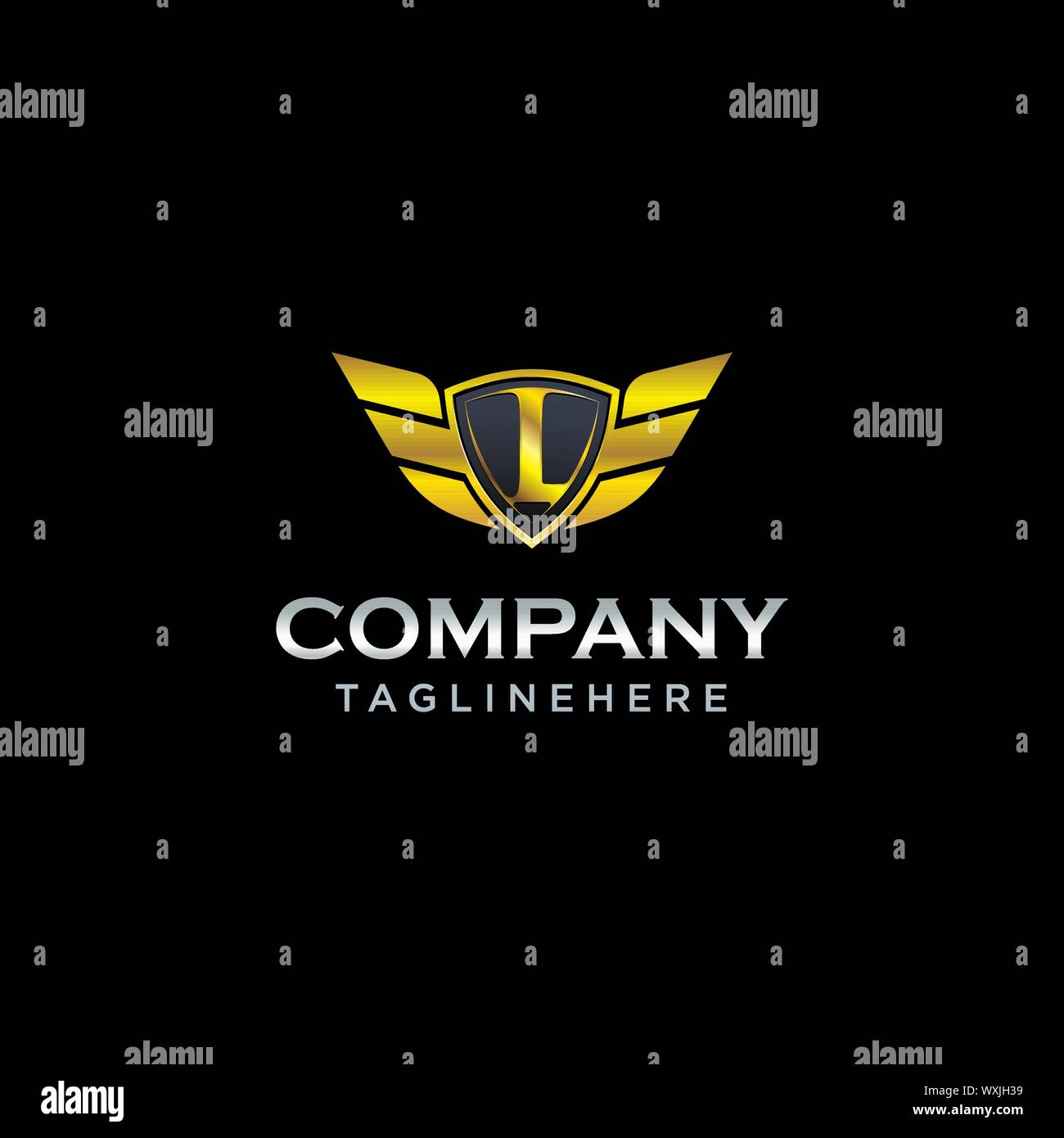 letter L shield with wings gold color logo design concept template ...