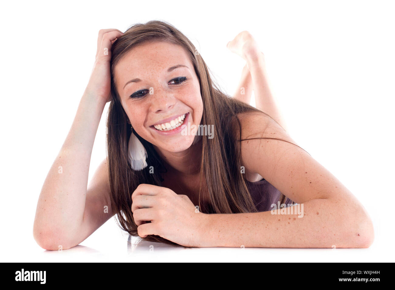 happy teenager in front of white background Stock Photo - Alamy
