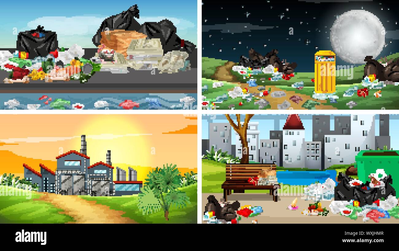 Set of polluted scenes illustration Stock Vector Image & Art - Alamy