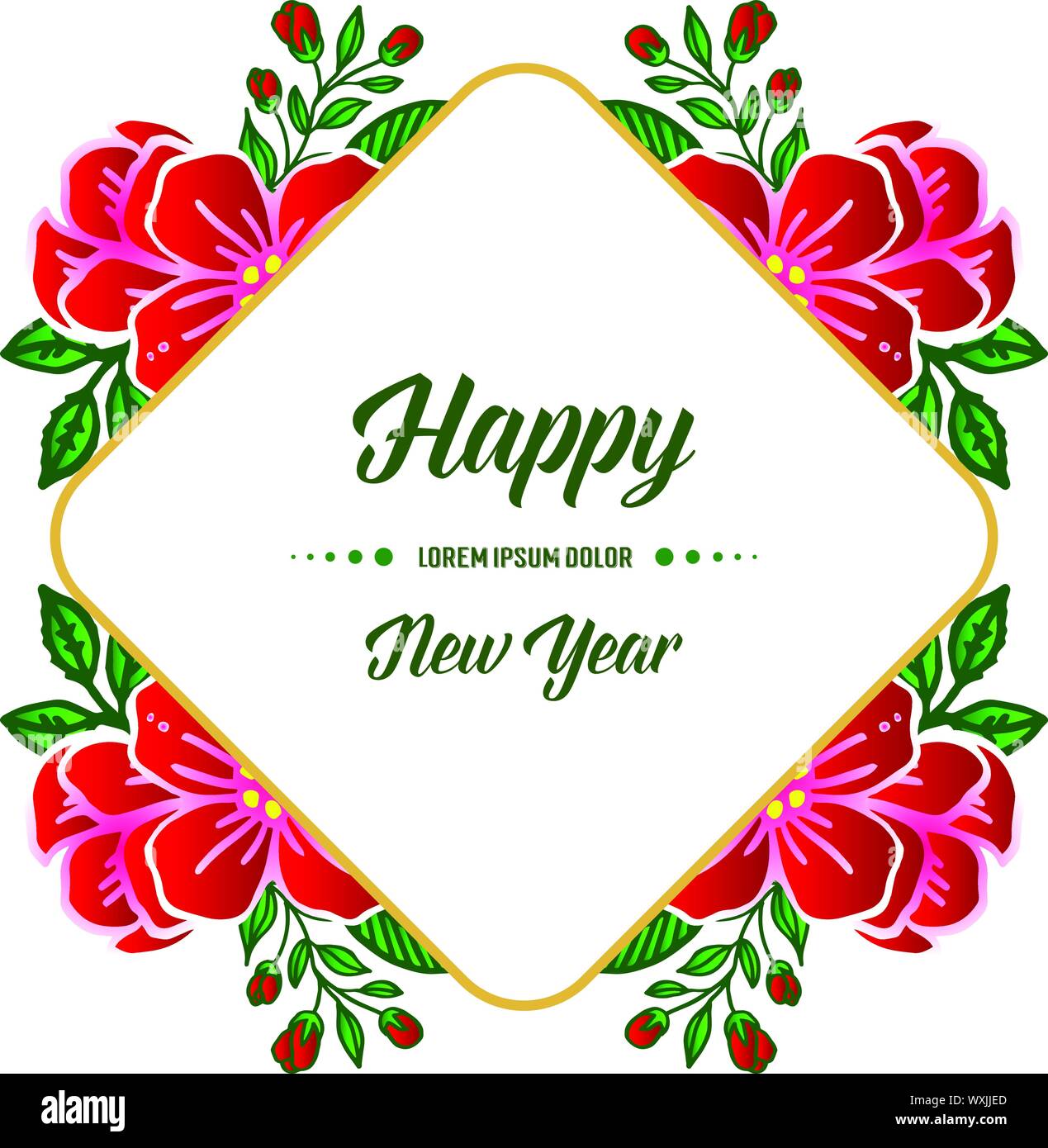 Elegant style red flower frame for poster happy new year. Vector Stock ...