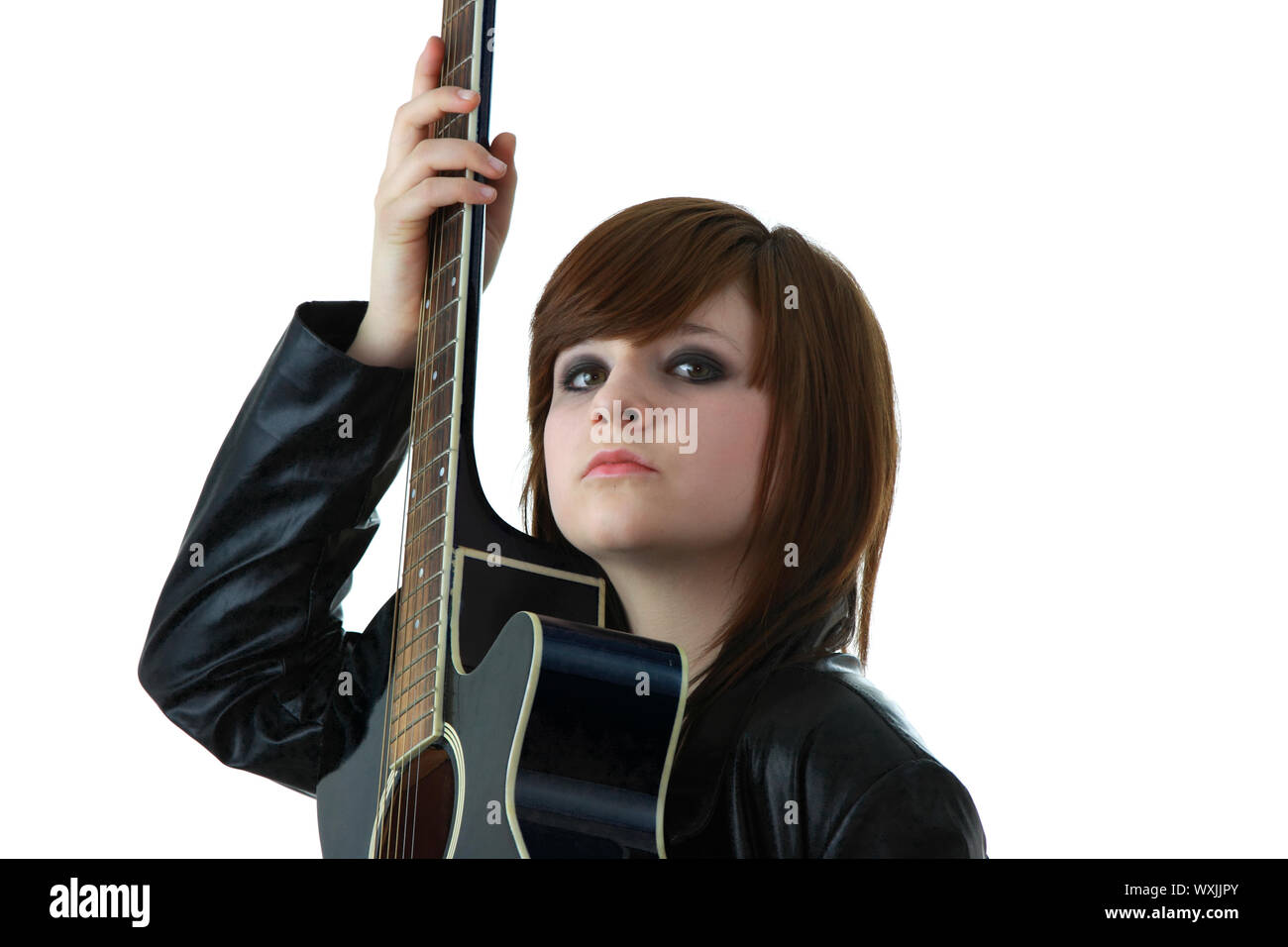 Rock girl with guitar isolated on white Stock Photo - Alamy