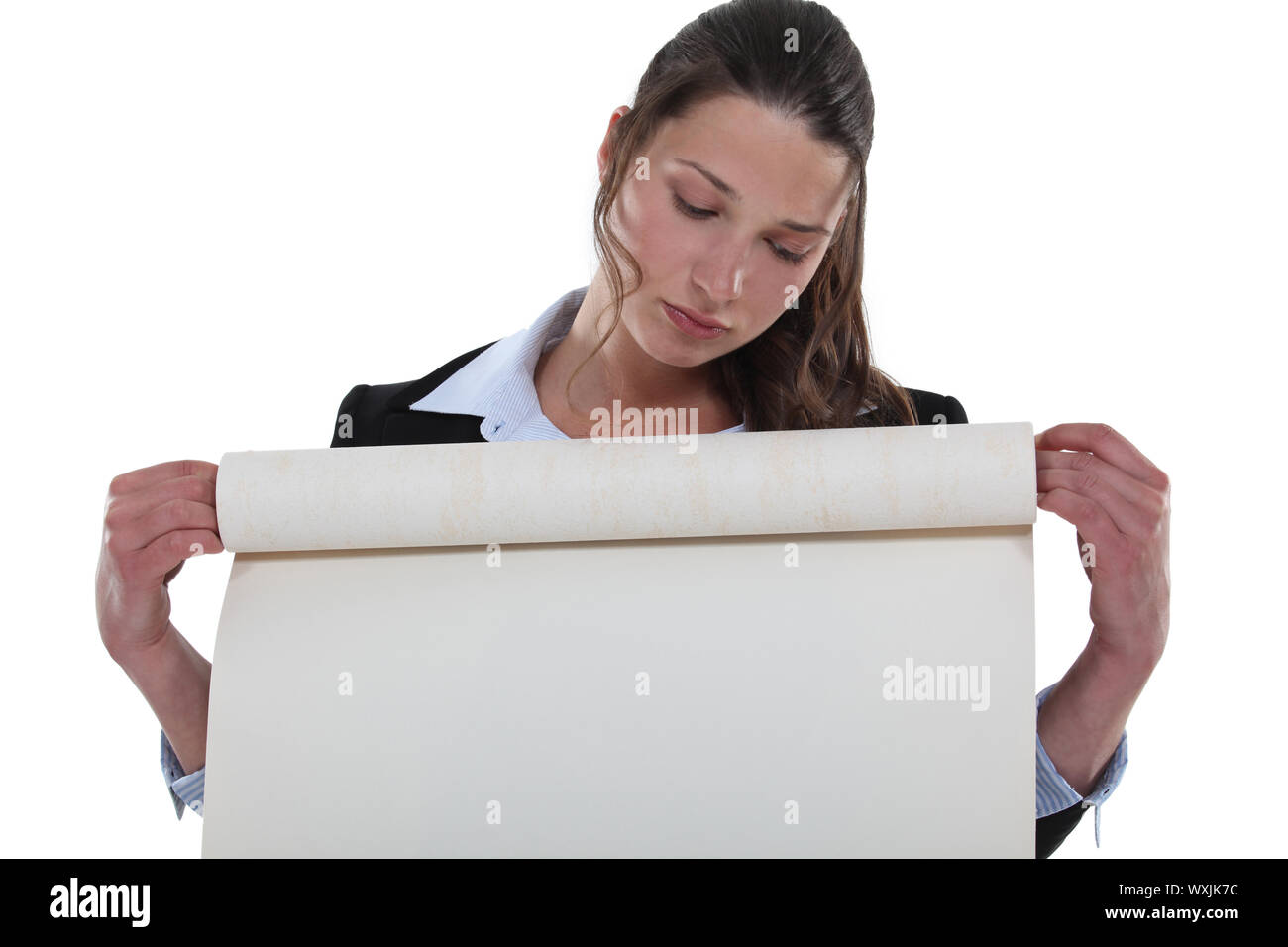 Woman holding chart paper Stock Photo - Alamy