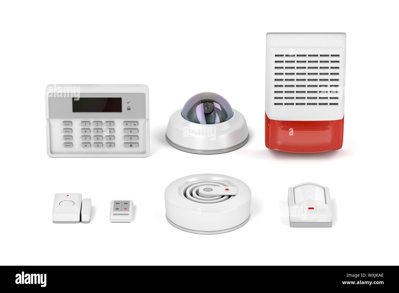 Electronic devices for home or office security on white background ...