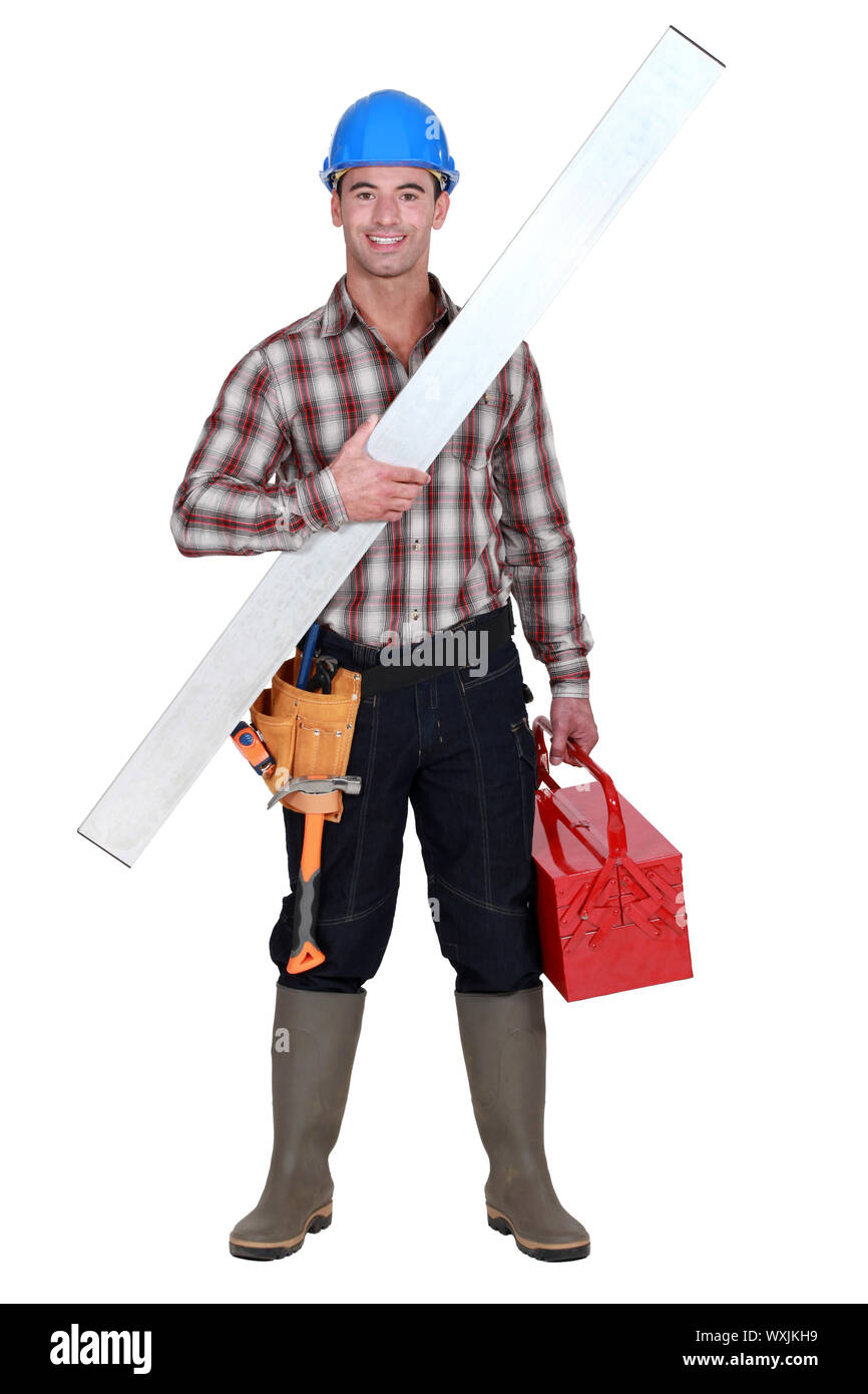 full-length portrait of craftsman all smiles Stock Photo - Alamy