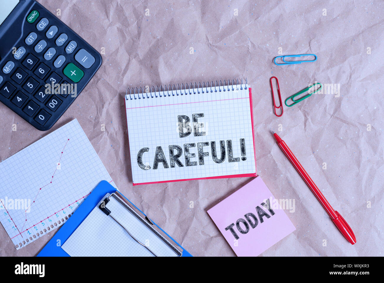 Writing note showing Be Careful. Business concept for making sure of ...