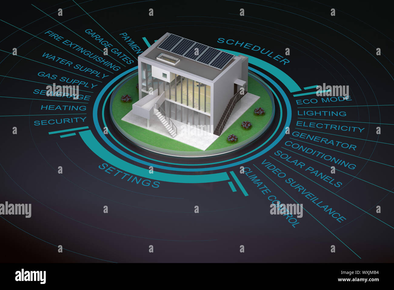 modern smart house with infographics. 3d rendering Stock Photo - Alamy