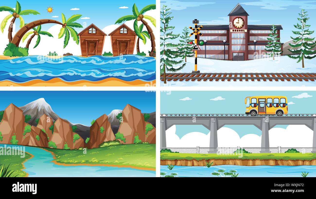 Set of scenes in nature setting illustration Stock Vector Image & Art ...