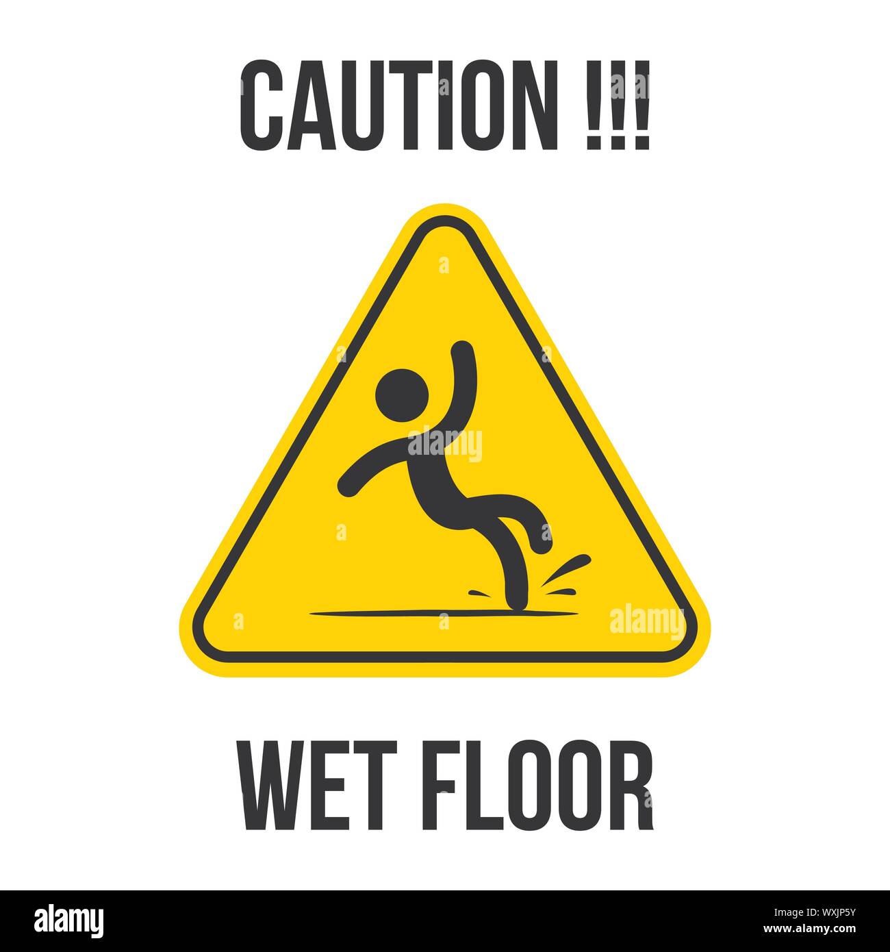 Wet Floor Sign Yellow Triangle With Falling Man In Modern Rounded