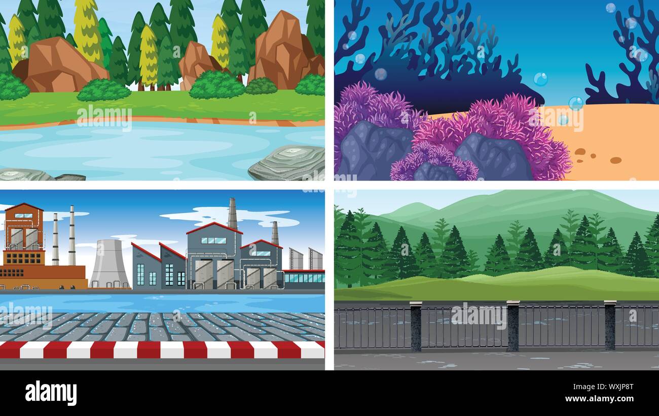 Set of scenes in nature setting illustration Stock Vector Image & Art ...