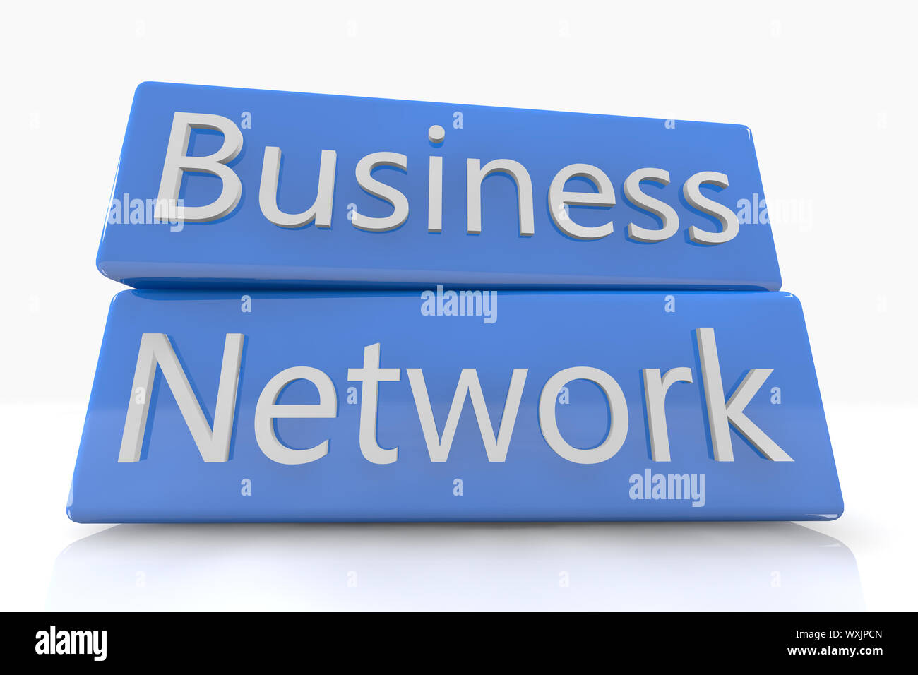 Blue box concept: Business Network on white background Stock Photo - Alamy