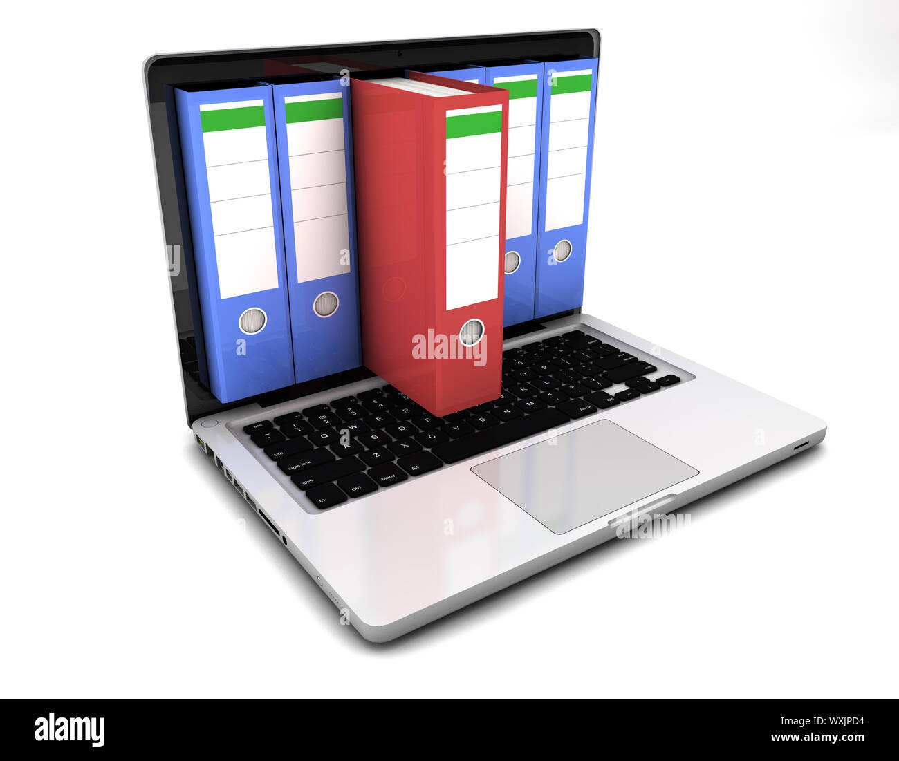Database concept - ring binders in mobile computer, 3d render Stock ...