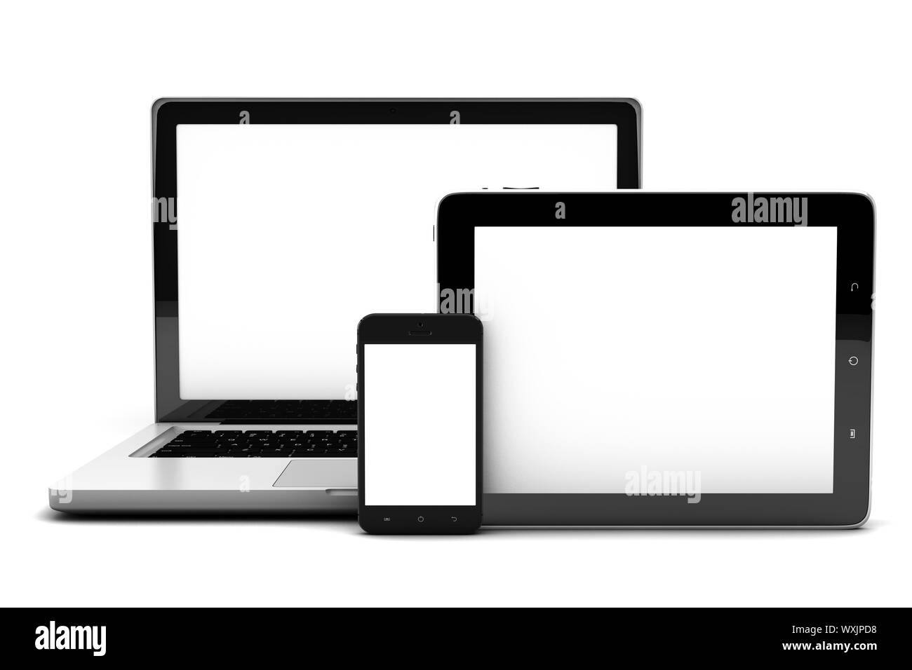 Realistic 3D illustration of electronic devices isolated on white ...