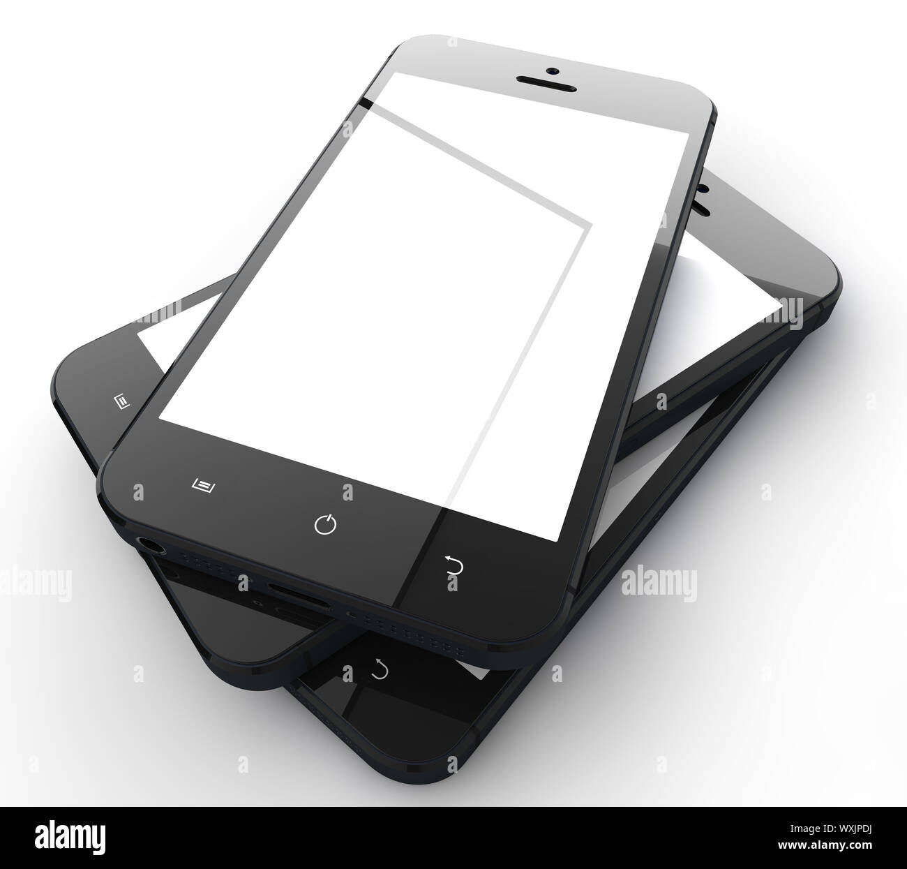 Realistic mobile phones with blank screen isolated on white background ...