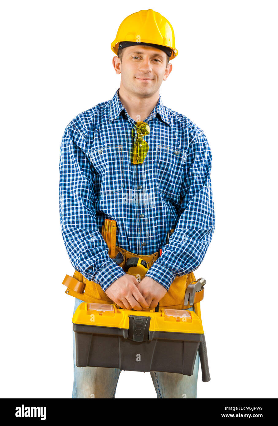 a worker holding tool box Stock Photo - Alamy