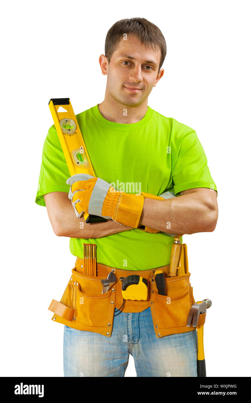 a worker on white background Stock Photo - Alamy