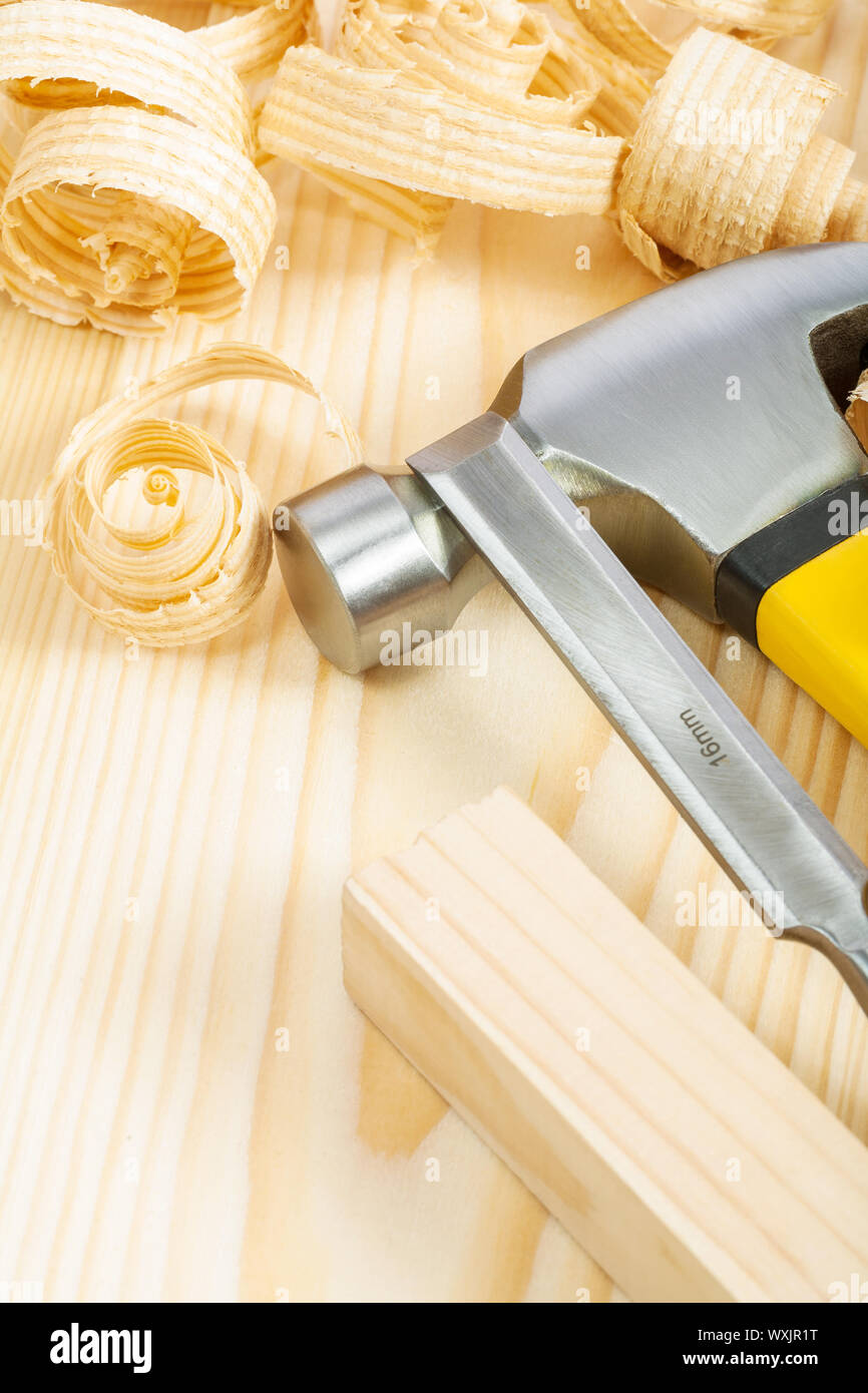 carpenter tools on boards close up Stock Photo - Alamy