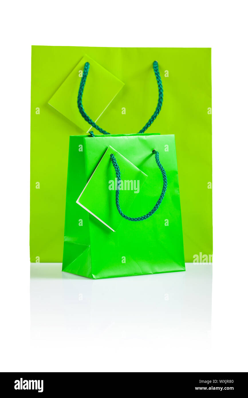 two green paper bags isolated Stock Photo - Alamy