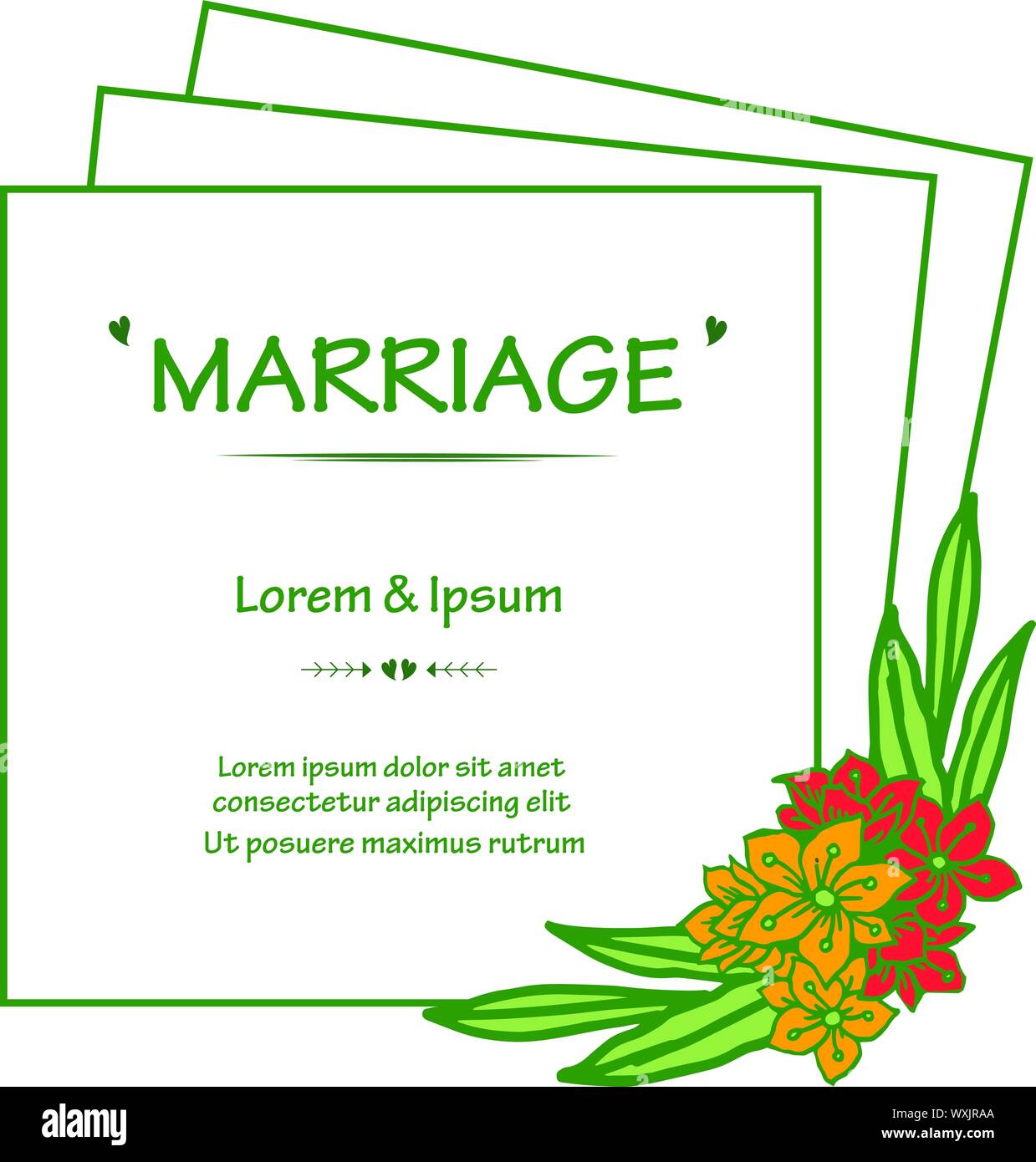 Beautiful card of marriage romantic, with vintage colorful floral frame ...
