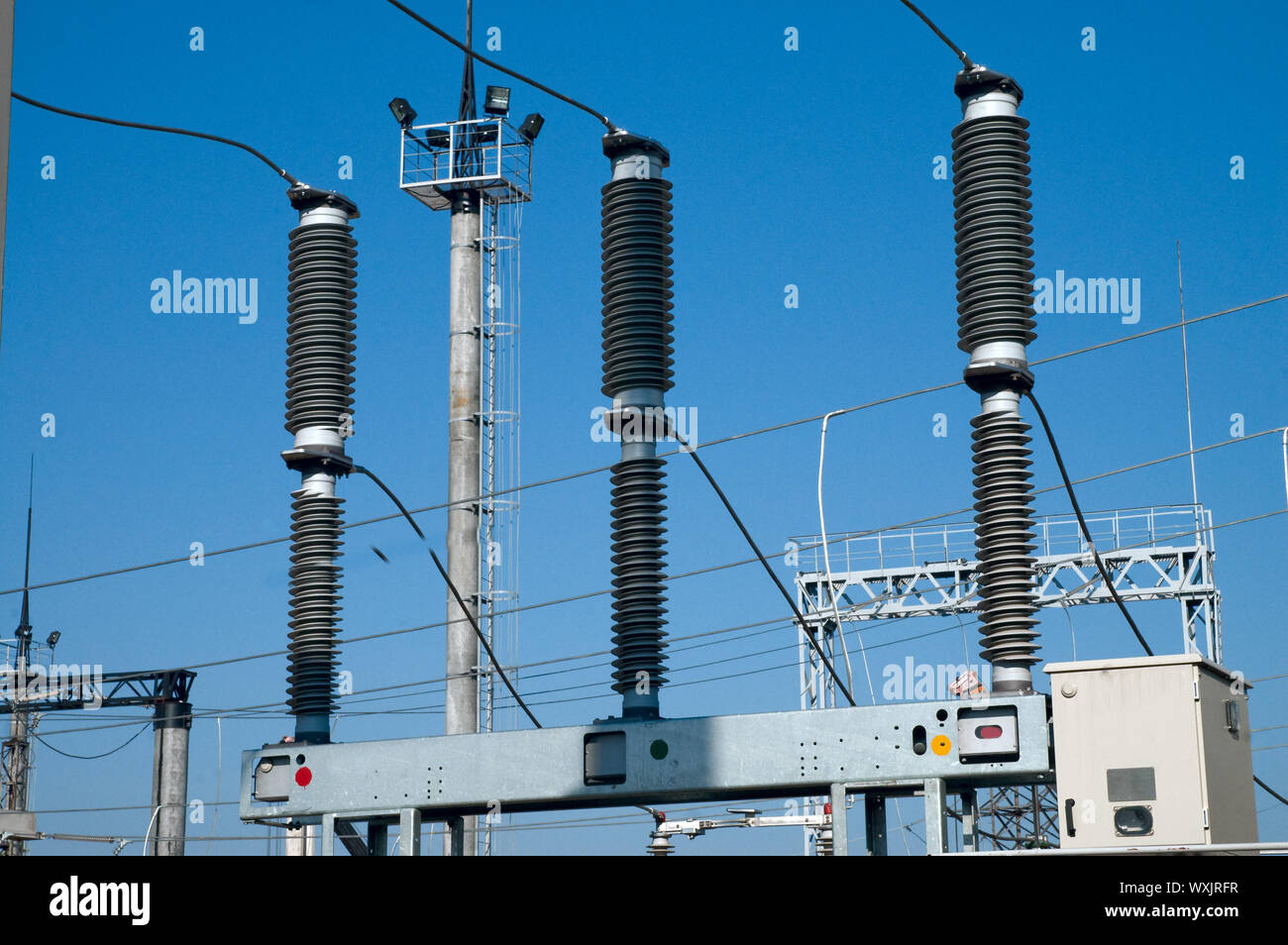 view to high-voltage substation Stock Photo - Alamy