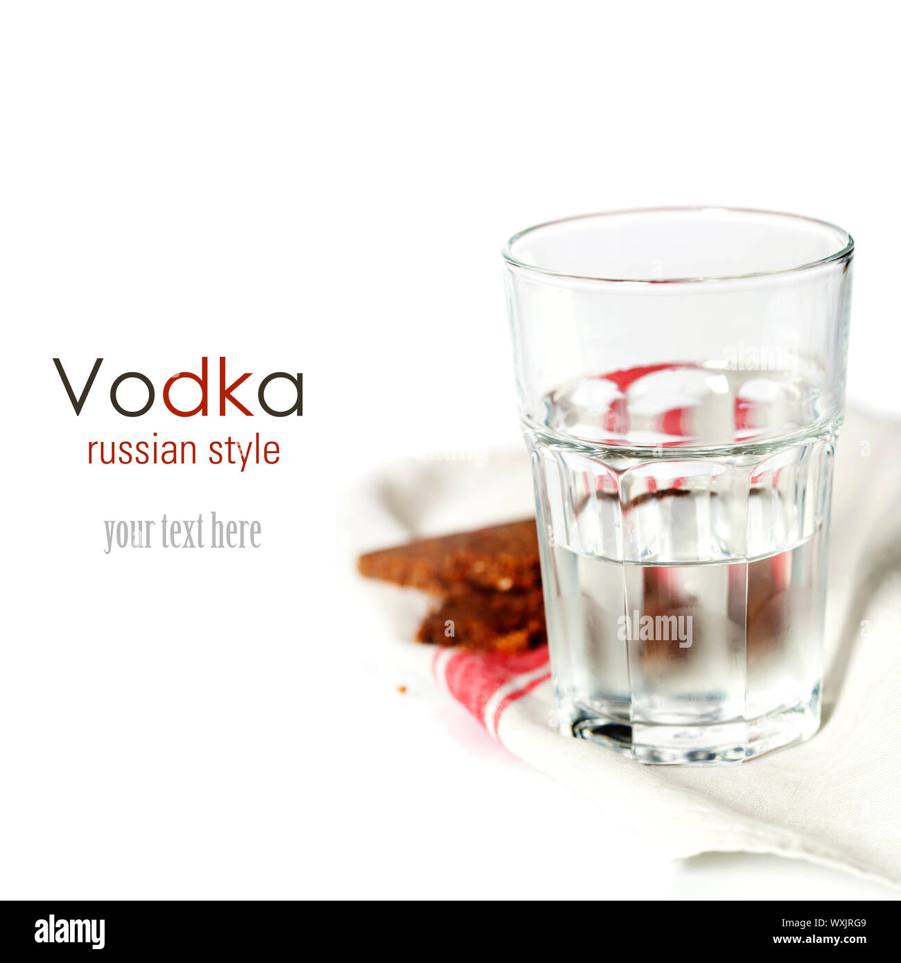 Russian vodka with traditional black bread over white (with easy ...