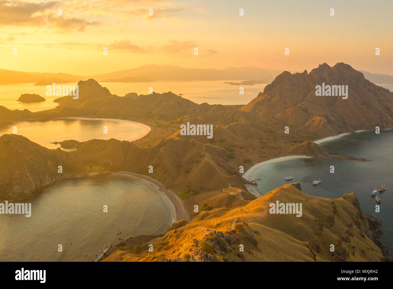 Majestic aerial view using drone the beautiful Padar Island after ...
