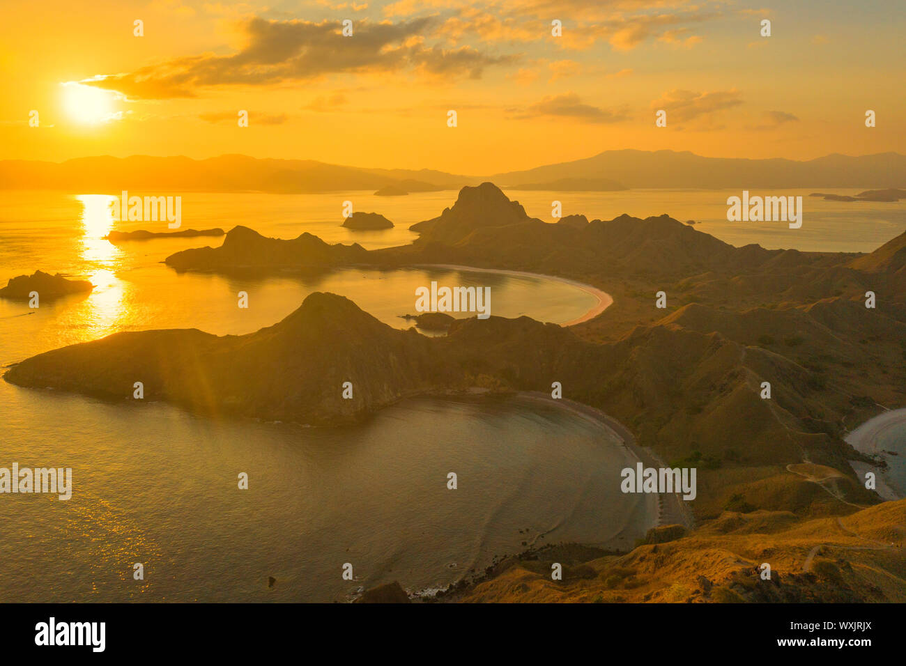 Majestic aerial view using drone the beautiful Padar Island after ...